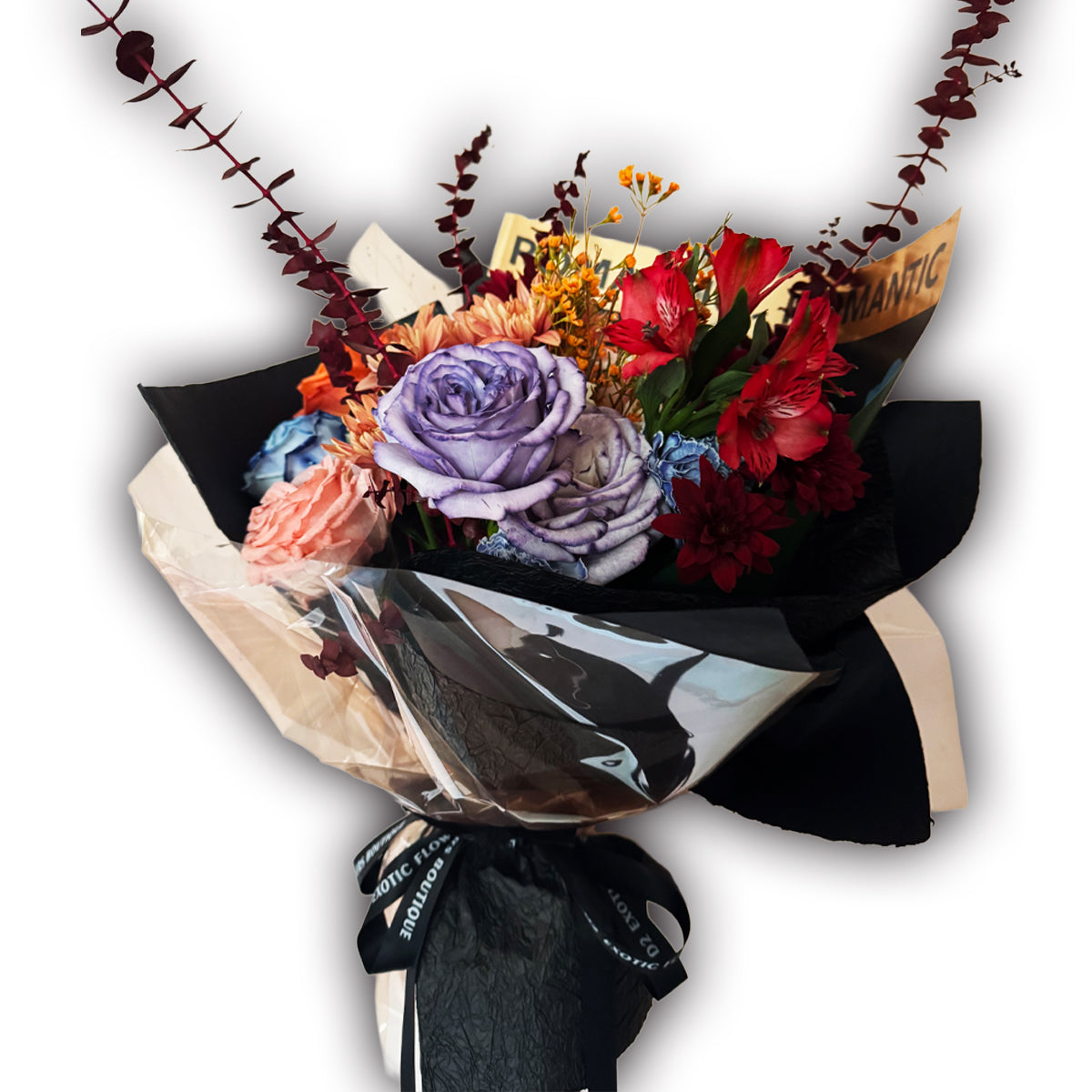 Romantic Symphony – Pink, Purple & Orange Rose Bouquet – D2 LUXE BLOOMS